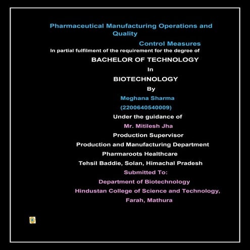 Ppt on pharmaceutical manufacturing operations and quality control ...