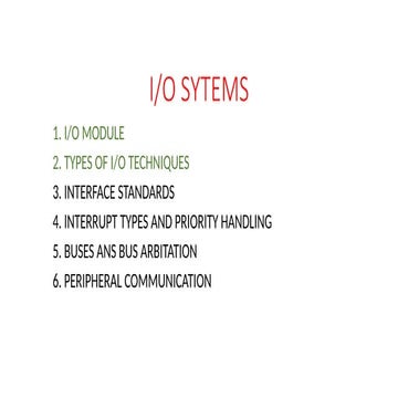 Comprehensive Overview of I/O Systems, Interface Standards, and Bus ...