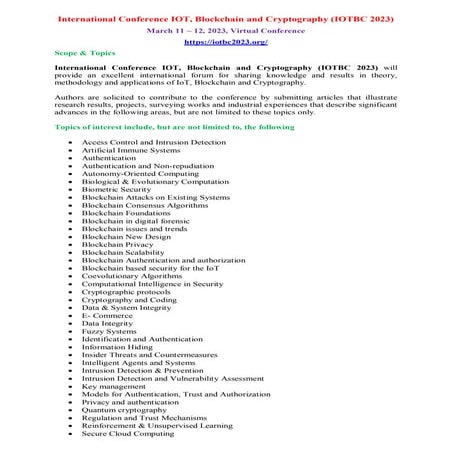 The International Conference on Internet of Things (IoT)and Information Security (IOTSEC 2024) | PDF