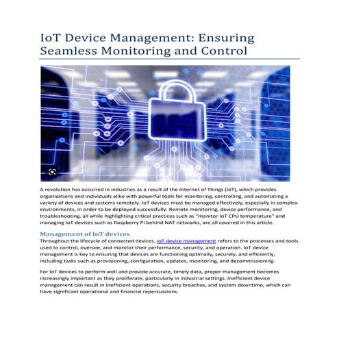 IoT Device Management: Ensuring Seamless Monitoring and Control | PDF
