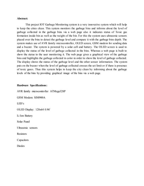 IoT based garbage monitoring system | PPTX | Technology & Computing