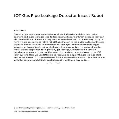 Iot gas pipe leakage detector insect robot | DOCX