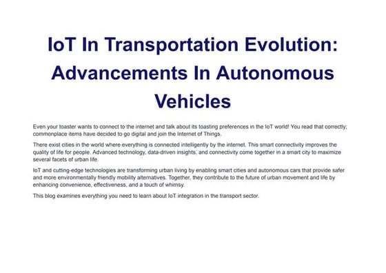 Reasons To Implement IoT In Transportation and Logistics | PDF