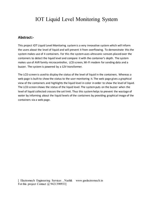 Water Level Monitoring System using IOT | PDF