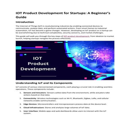 IOT Product Development for Startups: A Beginner’s Guide | PDF