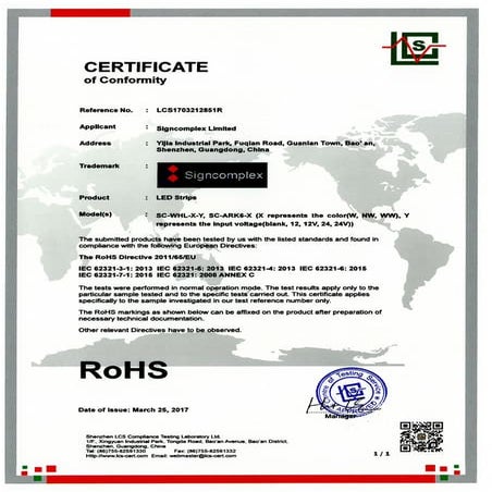 Ip65 gapless-light-bar-rohs-certificate | PDF