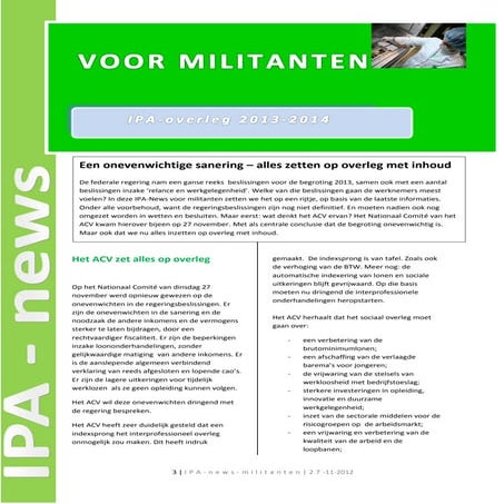 Laatste nieuws komende IPA besprekingen | PDF