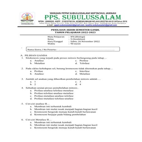 IPA BIOLOGI - PAS Kelas 9 soal.pdf