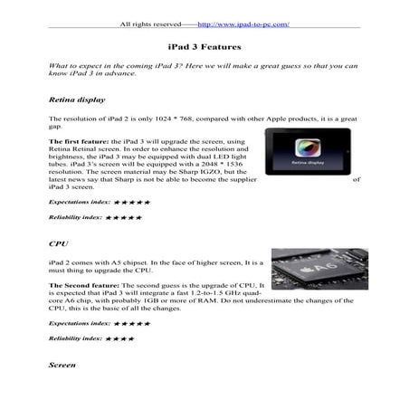 Ipad 3 features | PDF
