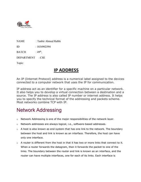 Basics Of Ip Addressing Pptx Internet Computing