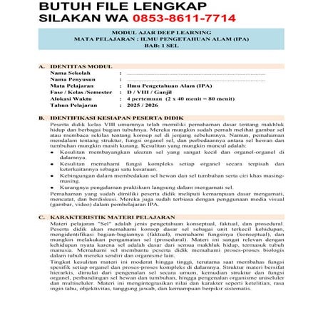 Modul Ajar Deep Learning IPA Kelas 8 Kurikulum Merdeka | DOCX