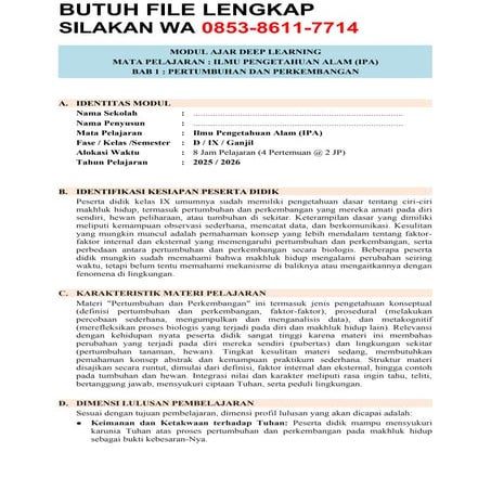 Modul Ajar Deep Learning IPA Kelas 9 Terbaru 2025 | DOCX