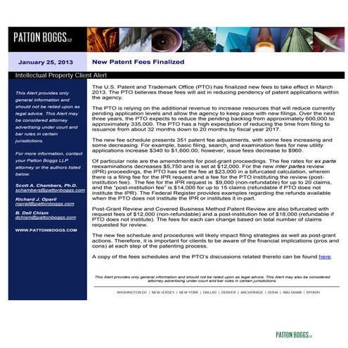 New Patent Fees Finalized | PDF