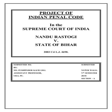 Indian Penal Code : Muder Case Critical Analysis | DOCX