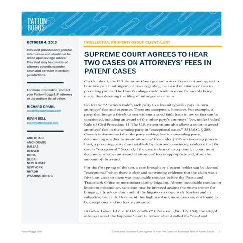 Supreme Court Agrees to Hear Two Cases on Attorneys' Fees in Patent ...