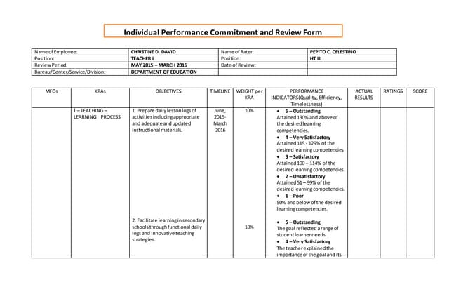 Ipcrf performance indicator | DOCX
