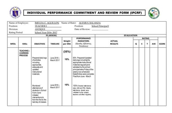 OPCRF School Head | DOCX