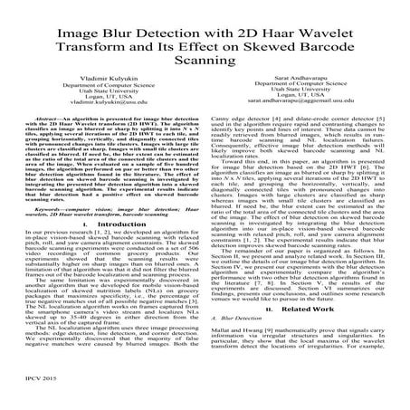 Image Blur Detection With 2d Haar Wavelet Transform And Its Effect On Skewed Barcode Scanning