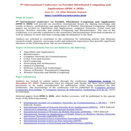 9th International Conference on Parallel, Distributed Computing and Applications (IPDCA 2020) | PDF