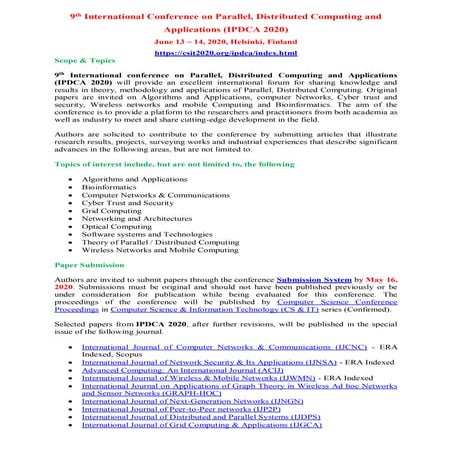 9 th International Conference on Parallel, Distributed Computing and ...
