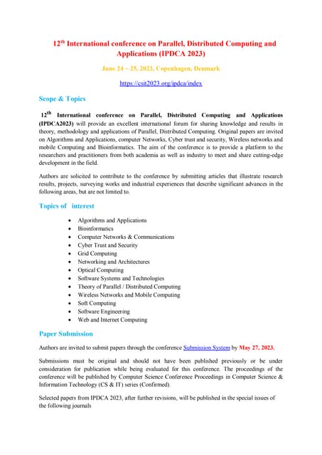 12th International Conference On Parallel Distributed Computing And