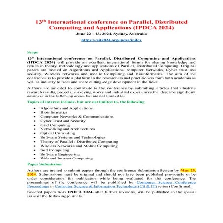 13th International Conference On Parallel Distributed Computing And