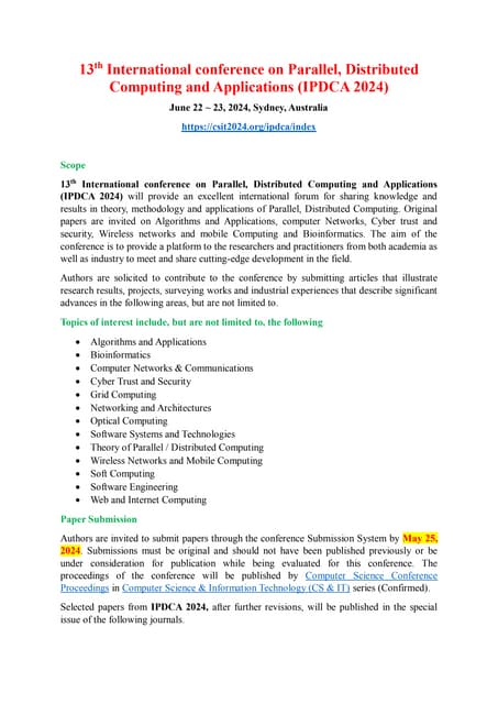 13th International Conference On Parallel Distributed Computing And