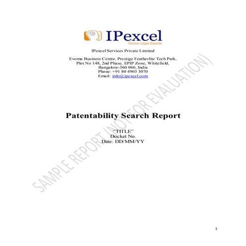 Ipexcel Patentability Search Report Pdf