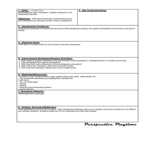 Grade 7 one-point perspective Lesson Plan | PDF