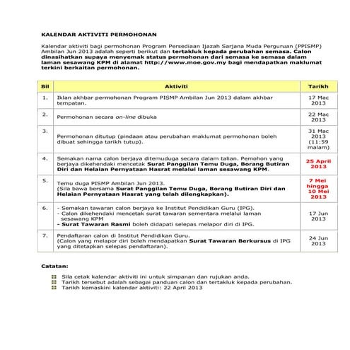 KALENDAR RASMI IPG 2013 | PDF