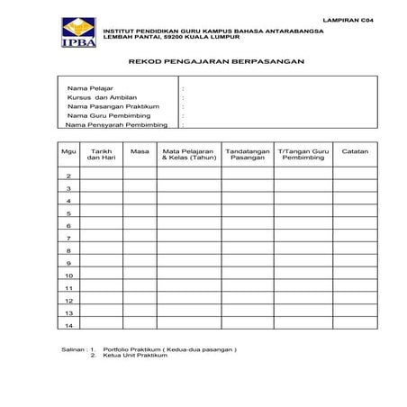 Ipg kba rekod pengajaran pasangan | DOC