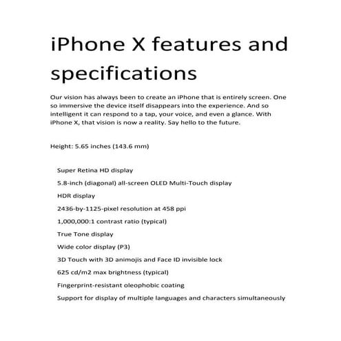 Iphone X - Features & Specs | PDF