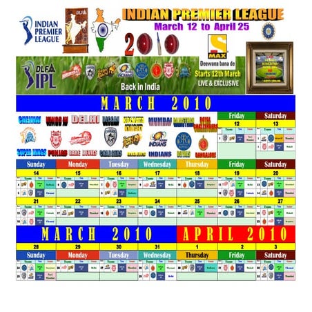 IPL SCHEDULE 2010 | PDF