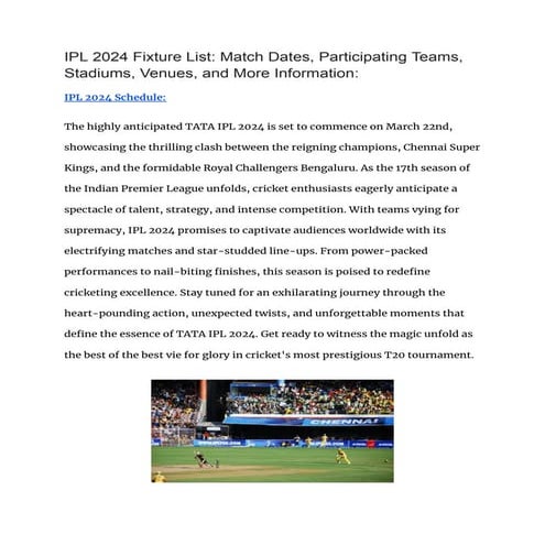 IPL 2024 Fixture List Match Dates, Participating Teams, Stadiums ...