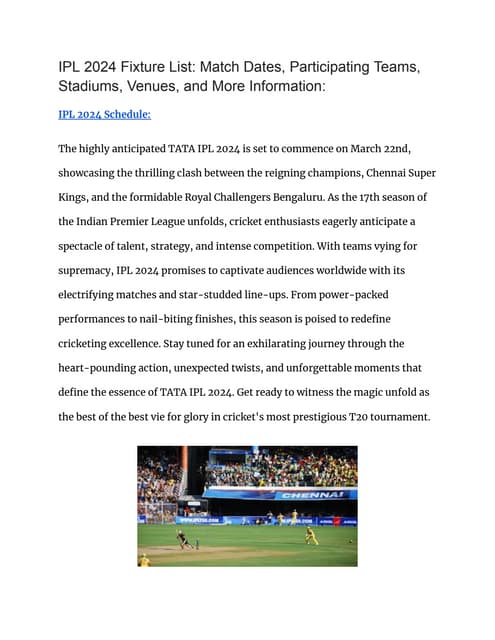 Indian Premier League (IPL) Teams and Players list _-.pdf | Cricket ...