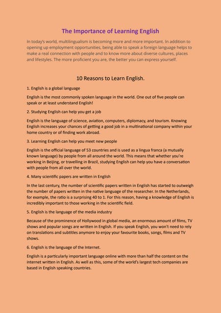 Importance of English Language | PPT