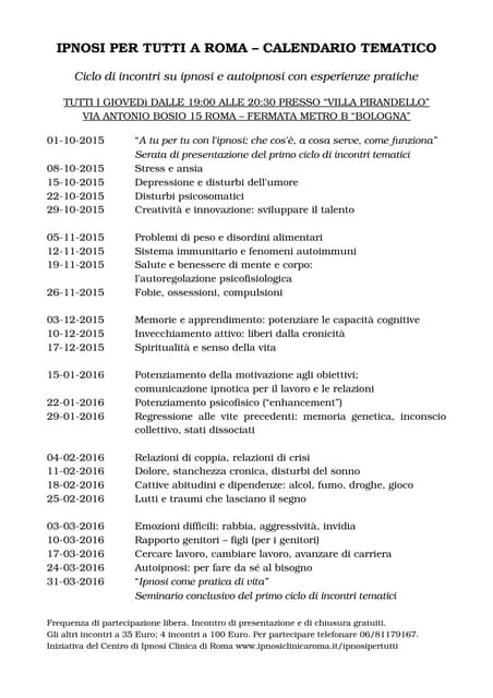 Ipnosi per tutti a Roma - Calendario degli incontri | PDF Ipnosi per tutti a Roma - Calendario degli incontri | PDF