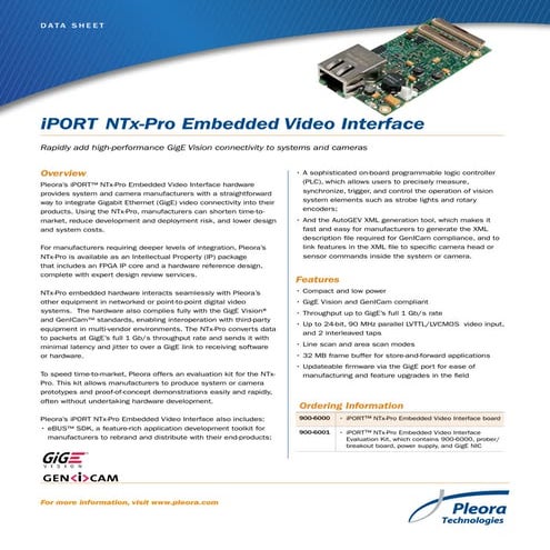 Iport ntx pro-embedded_video_interface_data_sheet | PDF