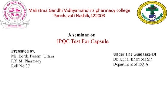 In process & finished products quality control test of capsule | PPTX