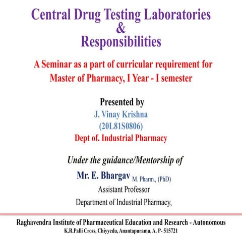 Central Drug Testing Laboratories & Responsibilities | PPTX