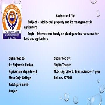 Treaty on plant genetics for food and agriculture IPR.pptx