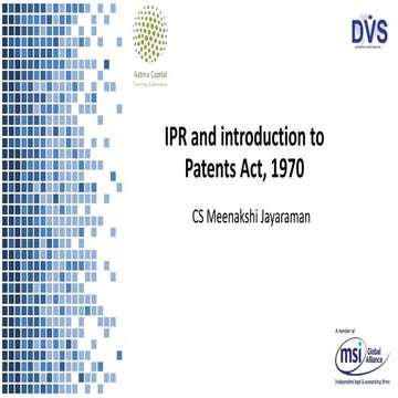 IPR and Introduction to Patents Act | PPTX