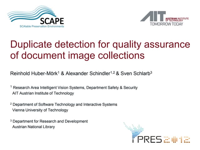 Duplicate Detection For Quality Assurance Of Document Image Collections Ppt