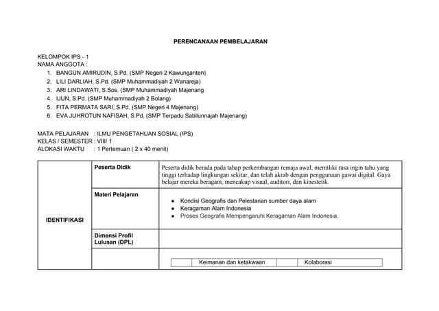 Modul Ajar IPS Kelas 8 Deep Learning | PDF