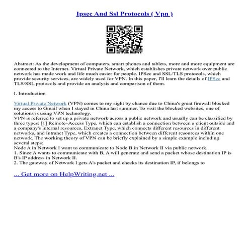 Ipsec And Ssl Protocols ( Vpn ) | PDF