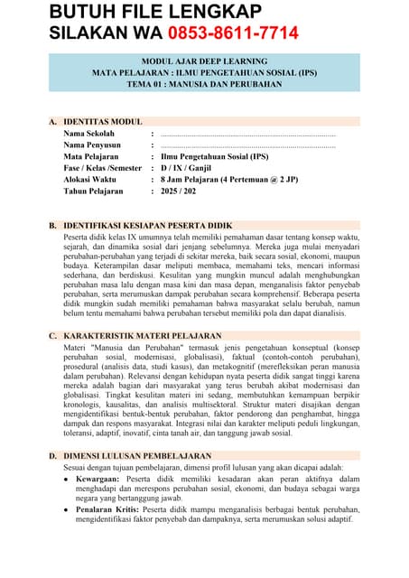 Modul Ajar IPS Kelas 9 Deep Learning | PDF