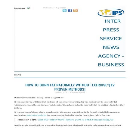 HOW TO BURN FAT NATURALLY WITHOUT EXERCISE?[12 PROVEN METHODS] | PDF