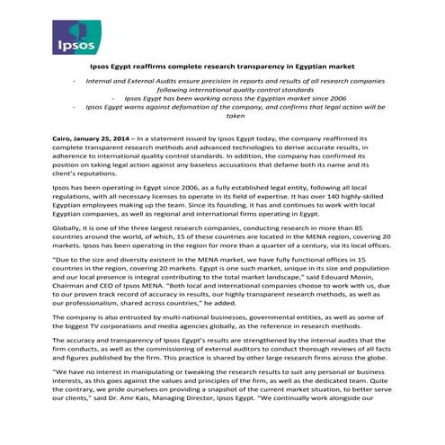 Ipsos Egypt reaffirms complete research transparency in Egyptian market ...