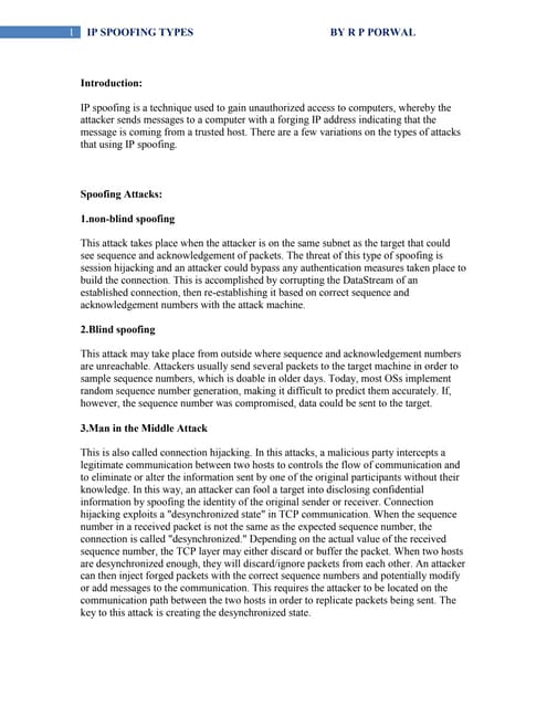 Ip spoofing (seminar report) | DOC