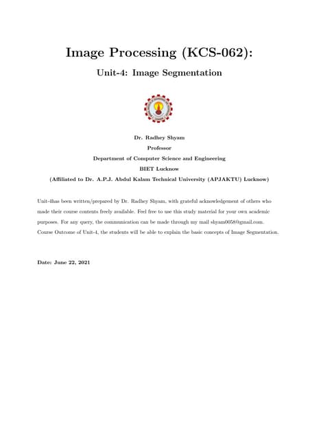 Watershed Segmentation Image Processing | PPTX